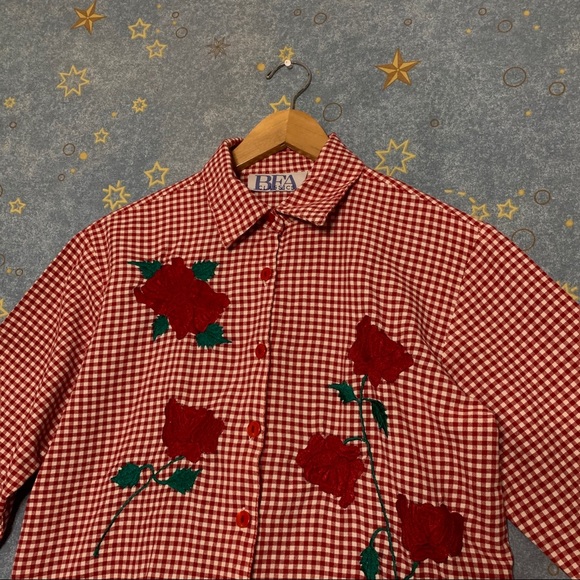 Vintage | Tops | Vintage Red Rose Embroidered Top | Poshmark